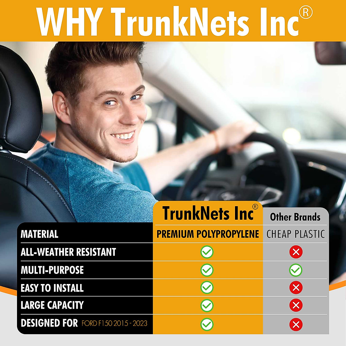 Envelope Style Trunk Mesh Cargo Net For Ford F150 2015 - 2023 Car Accessories - Premium Trunk Organizers and Storage - Cargo Bed for Pickup Truck