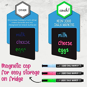 Magnetic Dry Erase Menu Board for Fridge with 3 Bright Neon Chalk Markers - 16x12" - Weekly Meal Planner Blackboard and Grocery List Notepad for Kitchen Refrigerator - Whiteboard Chalkboard Magnet