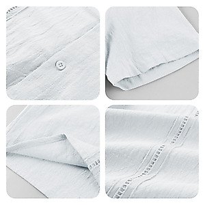 Hestenve Mens Short Sleeve Cuban Camp Guayabera Shirt Linen Cotton Hippie Beach Button Down Shirts White