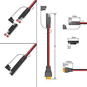 ELFCULB 12AWG 2FT SAE to XT60 Connector Extension Cable with SAE Polarity Reverse Adapter for Solar Generator Portable Power Station Solar Panel