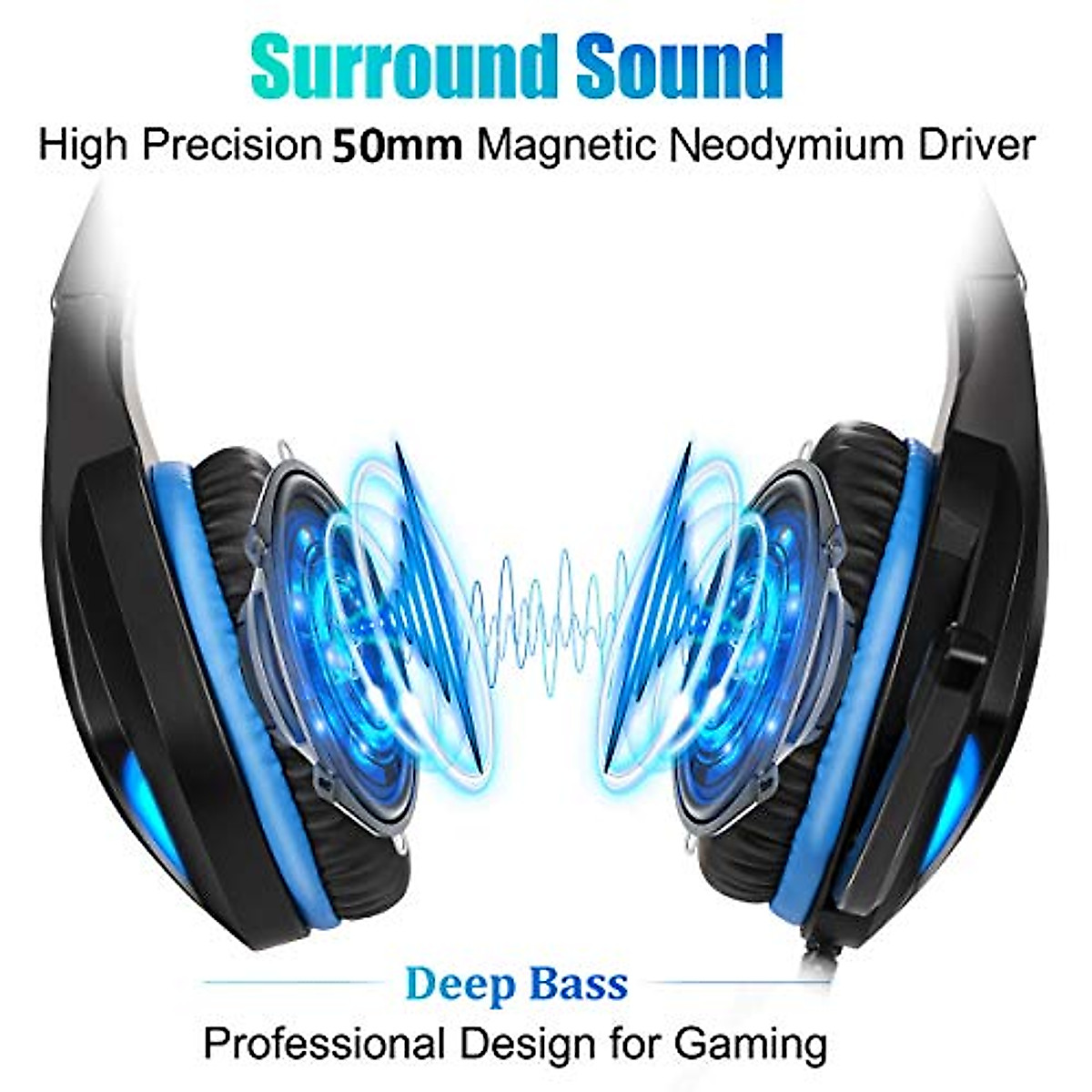 HaiDiKaiSi Gaming Headset for PS4 PC Xbox One PS5 Controller, Noise Cancelling Over Ear Headphones with Mic, Gaming Headphones for Laptop Mac Switch with LED Lights Deep Bass for Kids Adults Blue
