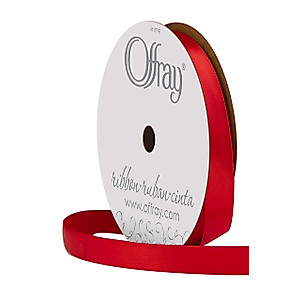 Berwick Offray 062036 3/8" Wide Single Face Satin Ribbon, Red, 6 Yds
