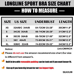 SEASUM Women's Longline Sport Bra Seamless Yoga Crop Top Medium-Low Support Workout Bra M