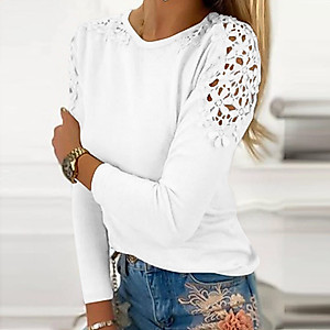 Fall Shirts for Women 2023 Trendy Round Neck Long Sleeves Blouse Tops V Neck Button Down Casual Floral Print Tunic Shirt, 1 White, XL