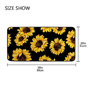 BVOGOS Kitchen Rug, Floor Mat Sunflower Black Design Non Slip Runner Doormat for Kitchen Bathroom Decor - 39 x 20 inches