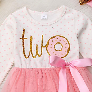 Newborn Baby Girls Pink Striped Tutu Dress First Birthday Skirt Outfits Casual Donut Print Girls Clothes Headband 2Pcs Set (Two Long-Sleeve, 2-3T)