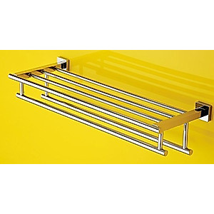 Premium Modern Double Hanging Quadruple Towel Bar Rack w/Square Base (24 Inches)- Polished and Shiny, Stainless Steel, Water and Rust Proof, Wall Mounted, Easy to Install, Top of The line Rack