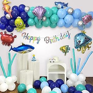 VETTY FULY Under the Sea Birthday Decorations 106pcs Sea animal Birthday Decorations Balloons Arch Kit Includes Birthday Banner Sharks Jellyfish Fish 9pcs Ocean Animal Foil Balloons