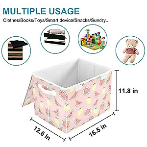 CaTaKu Watermelon Lemon Storage Bins with Lids Fabric Large Storage Container Cube Basket with Handle Decorative Storage Boxes for Organizing Clothes Shelves
