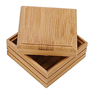 GREENWISH Bamboo Soap Dish Wood Soap Box with Lid Bar Soap Tray Holder Storage Rack Container with Drainage Bathroom Shower Storage Holder Plat Soap Saver Soap Case with Drain for Kitchen