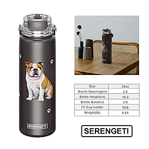 Stainless Steel Water Bottle 24 Oz. with Spill Proof detachable straw - Double walled Vacuum Insulated water flask - Realistic 3D Print - SERENGETI waterbottle (Beagle)
