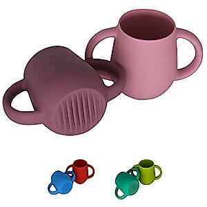 SiliLife Silicone Baby Cups for Baby or Toddler 2 Pack Flexible Food-Grade Safe BPA Free with Easy-Grip Handles for Self-Feeding Training