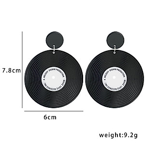 Old School Vinyl Records Dangle Earrings, 1950's Rock 'N' Roll Women's Vinyl Record Earrings for Retro 50's Disco Party Statement Jewelry (A black)