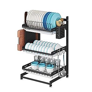 FEHUN Sinks,3-Layer 201 Stainless Steel Rust-Proof Coated Kitchen Countertop Dish Rack Drain Rack