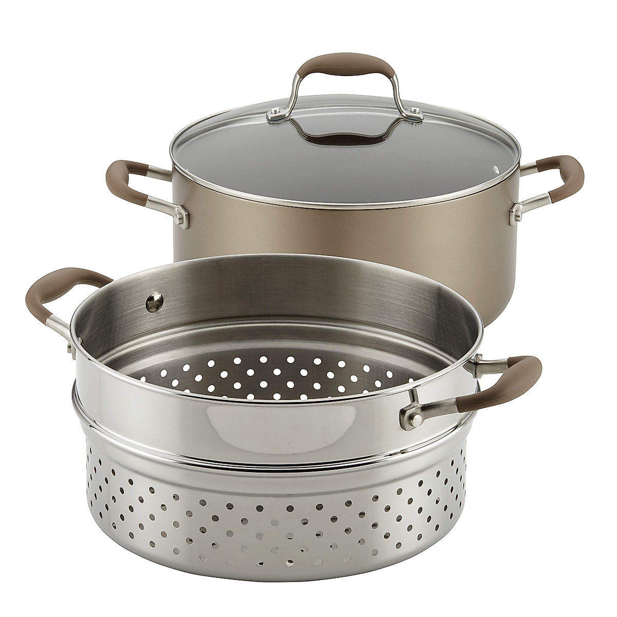 Anolon Advanced Umber Dutch Oven with Steamer Insert and Lid, 3 Piece, Light Brown