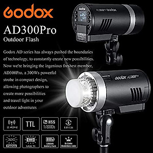 Godox AD300 Pro AD300Pro Flash Strobe Monolight, 300Ws Outdoor Flash, Recharagable Lithium Battery, 2.4G HSS 1/8000s Portable Flash Compatible for Nikon Canon Sony Fuji Olympus Panasonic Camera