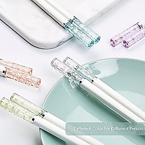 FYLFOTA Reusable Fiberglass Chopsticks Dishwasher Safe, Lightweight Japanese Style Amber Cherry Blossoms Chopstick, 5 Pairs Gift Set