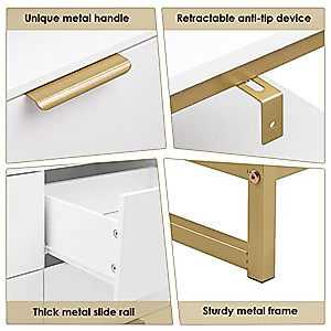 FACBOTALL Modern White Dresser, 6 Drawer Dresser with Shelf, Wood Chest of Drawers with Sturdy Steel Frame, Large Capacity 6 Drawer Dresser for Living Room Home