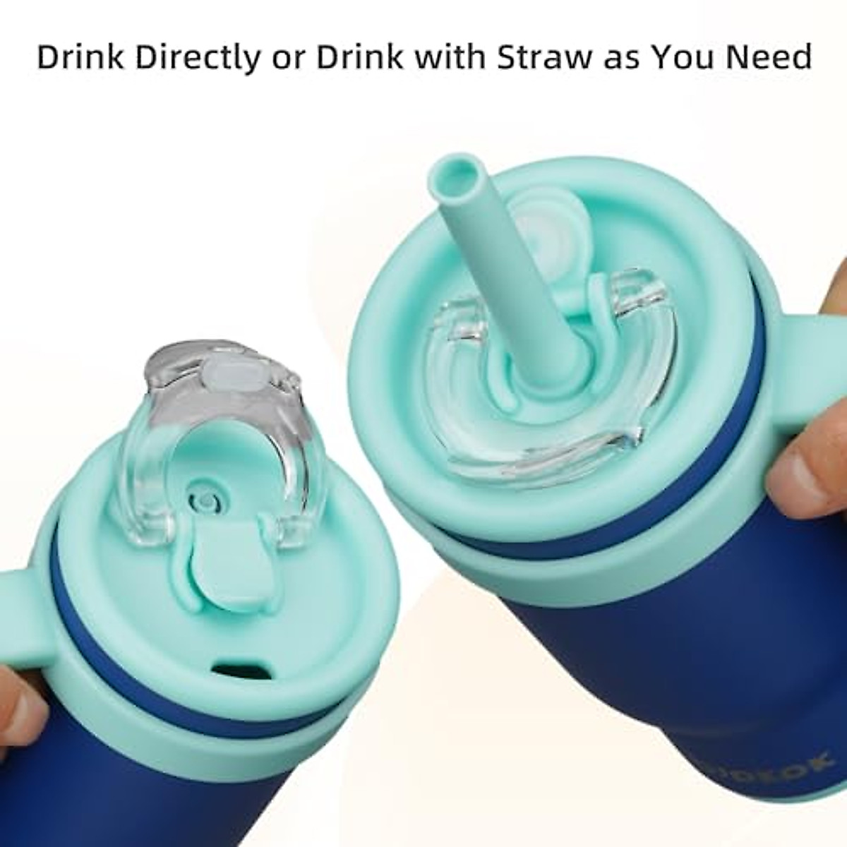 BJPKPK 18 OZ Insulated Travel Tumbler with Handle and Straw, Stainless Steel Water Bottle, Double Wall Vacuum Insulated Mug, for Work, Car, Travel, Deep Blue