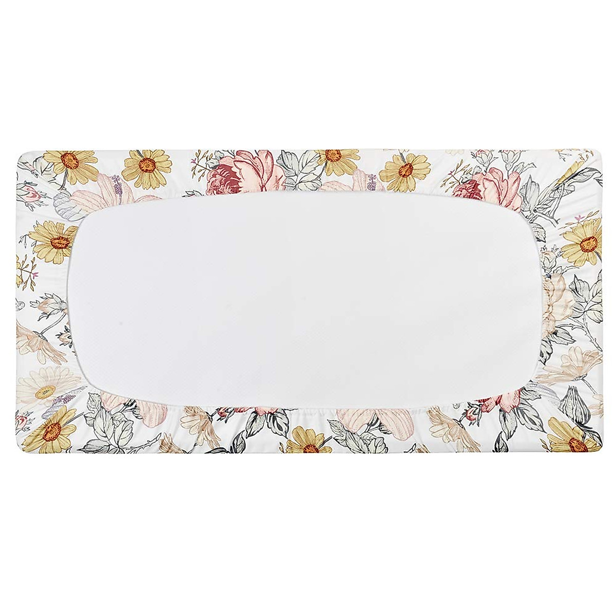 Diaper Changing Pad Cover, 2 Pack, Floral Changing Table Cover, Green Leaf Changing Pad Covers, Jersey Knit Changing Table Sheets, Gender Neutral Crib Bedding Covers for Baby Boy Girl