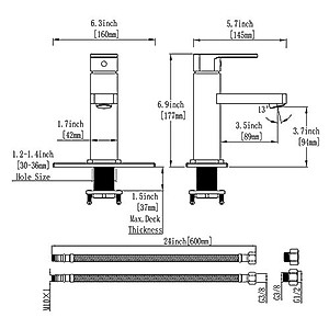 VOTON Brushed Nickel Bathroom Faucet Single Hole,Modern Square Single Handle Bathroom Sink Washbasin Vanity Sink Faucet with Deck