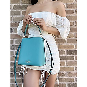 Kate Spade Darcy Small Bucket Bag Crossbody Stone Blue Leather