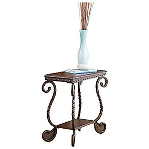 Signature Design by Ashley Rafferty Vintage Inspired Rectangular Open Chairside End Table, Dark Brown