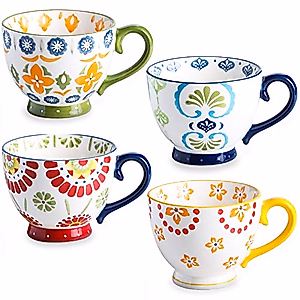 DeeCoo Set of 4 , 15 Ounce Ceramic Coffee Mugs Restaurant Coffee Mug, Large-sized Black Coffee Mugs Set Perfect for Coffee, latte, Cappuccino, Tea, Cocoa, Cereal, Hot Chocolate