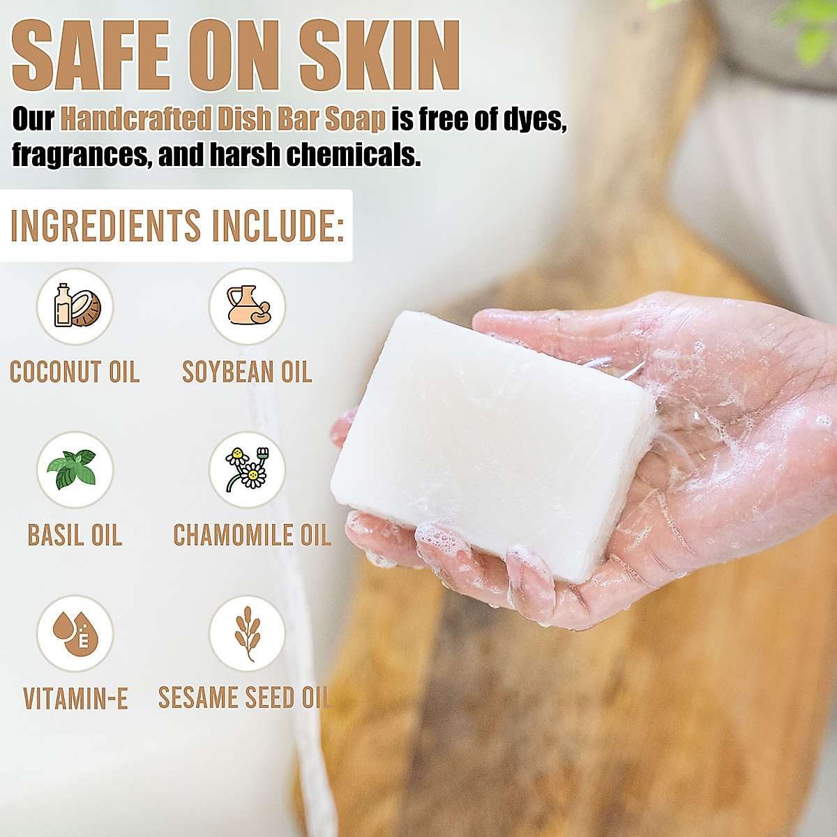 Tieralia Handcrafted Dish Bar Soap - Plant-Based, Zero Waste, Vegan Soap, Unscented Soap, Dish Soap - 5.64oz (Dish Bar and Tray)