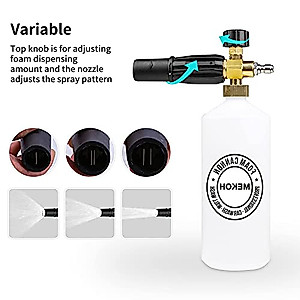 MEKOH 1 Liter Adjustable Foam Cannon Snow Foam Lance with 1/4" Quick Connector 5 Pressure Washer Nozzles for Car Detailing Cleaning