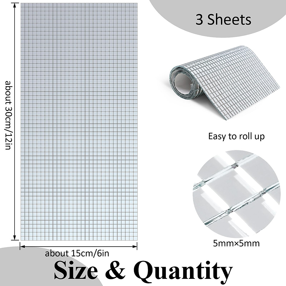 Mirror Tiles Self Adhesive, 5100 Pieces Mosaic Tiles Sheet, Disco Ball Tiles Stickers, Square Mosaic Mirror Pieces, Small Glass Mirror Strips for Crafts(Silver, 5×5mm)