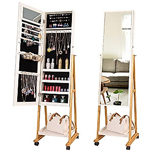 Ntufrest Standing LED Mirror Jewelry Armoire, Lockable Jewelry Organizer, Large Full-Length Jewelry Cabinet with Drawers, Exclusive Dressing Jewelry Organizer, White