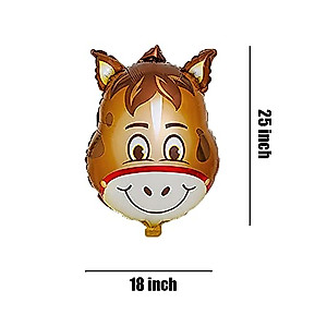 HORUIUS Farm Animal Balloons Pig Cow Horse Donkey Shaped Foil Mylar Balloon for Baby Shower Farm Animals Theme Birthday Party Supplies Decorations 3PCS