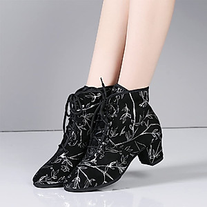 HROYL Women's Latin Dance Boots Close Toe Ballroom Tango Performance Practice Teaching Dancing Shoes,LHD-GBNJB-TJYH-5-R,US 8