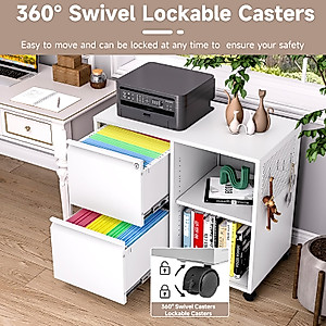 AFAIF Lateral File Cabinet, 2 Drawer File Cabinet with Lock, Printer Stand with Storage, Metal Mobile Filing Cabinet Home Office Organization Furniture for Letter/A4 Size Files