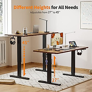 Cubiker 55 x 24 Inch Standing Desk, Stand up Height Adjustable Home Office Electric Table, Sit Stand Desk with Splice Board, Black Frame & Rustic Brown Desktop