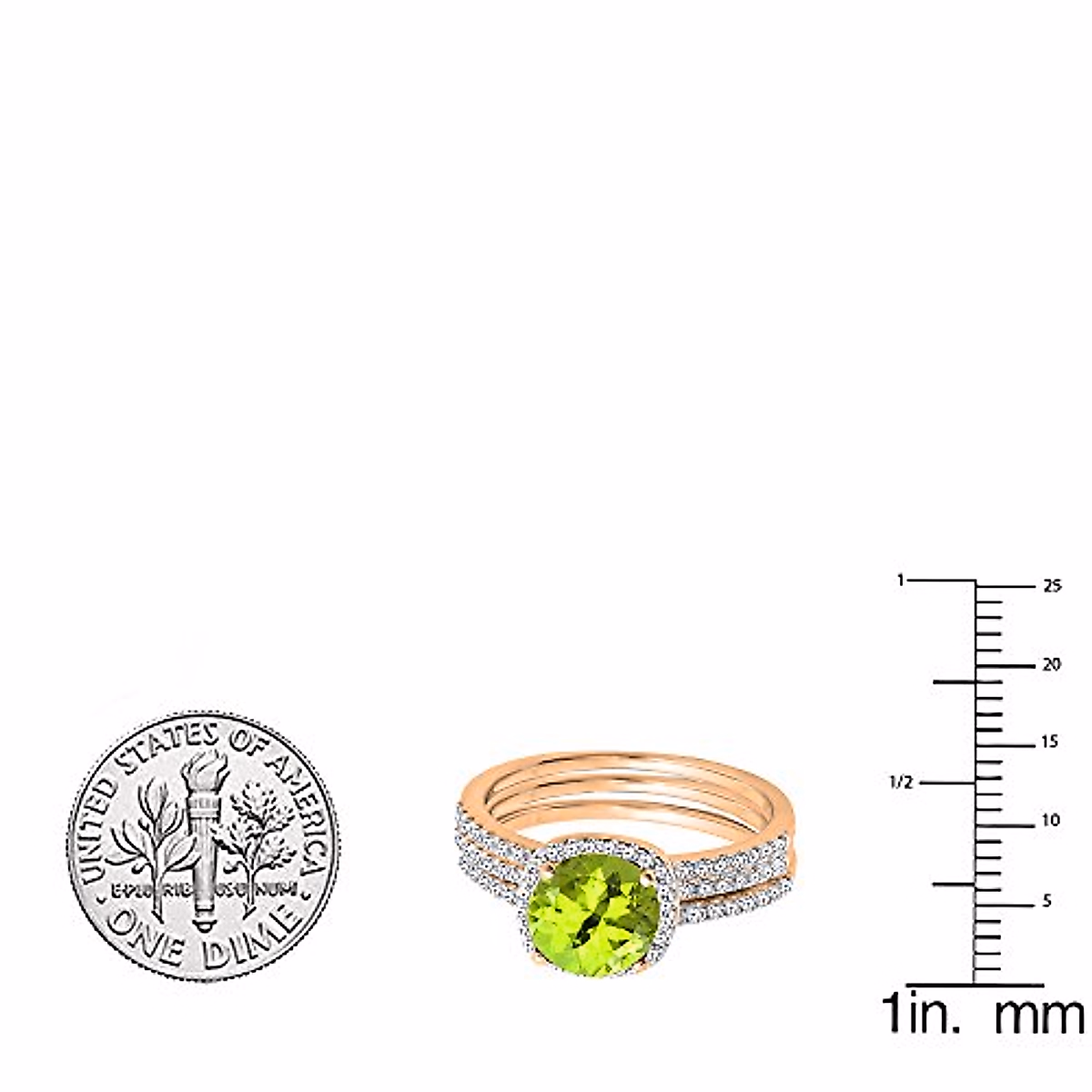Dazzlingrock Collection 6 MM Round Peridot & Diamond Ladies Halo Wedding Ring Set in 10K Rose Gold, Size 4.5