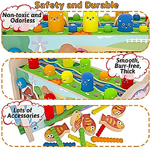 8 in 1 Wooden Montessori Hammering Pounding Toys for Toddlers 1 2 3 4 Year Old Boys Girls Whack a Mole Game Xylophone Fishing Activity Sensory Educational Learning Toys for Kids 1-3 Boy Girl Gifts