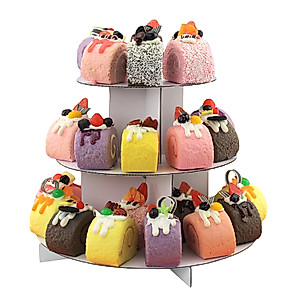 Tytroy 3 Tier White Round Cardboard Cup Cake Holder Stand Dessert Tower Pastry Serving Platter