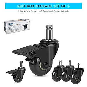 Hirate 5 Pack Office Chair Casters (2 with Brakes, 3 Without), 2" Lockable Heavy Duty Swivel Caster Wheel Replacements for Hardwood Floor Carpet