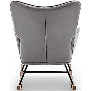 MELLCOM Rocking Chair with Ottoman, High Back Nursery Glider Rocker with Solid Wood Leg, Modern Upholstery Linen Fabric Armchair for Nursery, Living Room and Bedroom