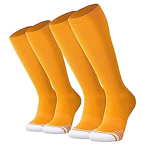 FITRELL 2 Pack Baseball Soccer Softball Socks for Kids Youth Men & Women Over-the-Calf Knee High Socks, nfl, Gold/Yellow, Medium