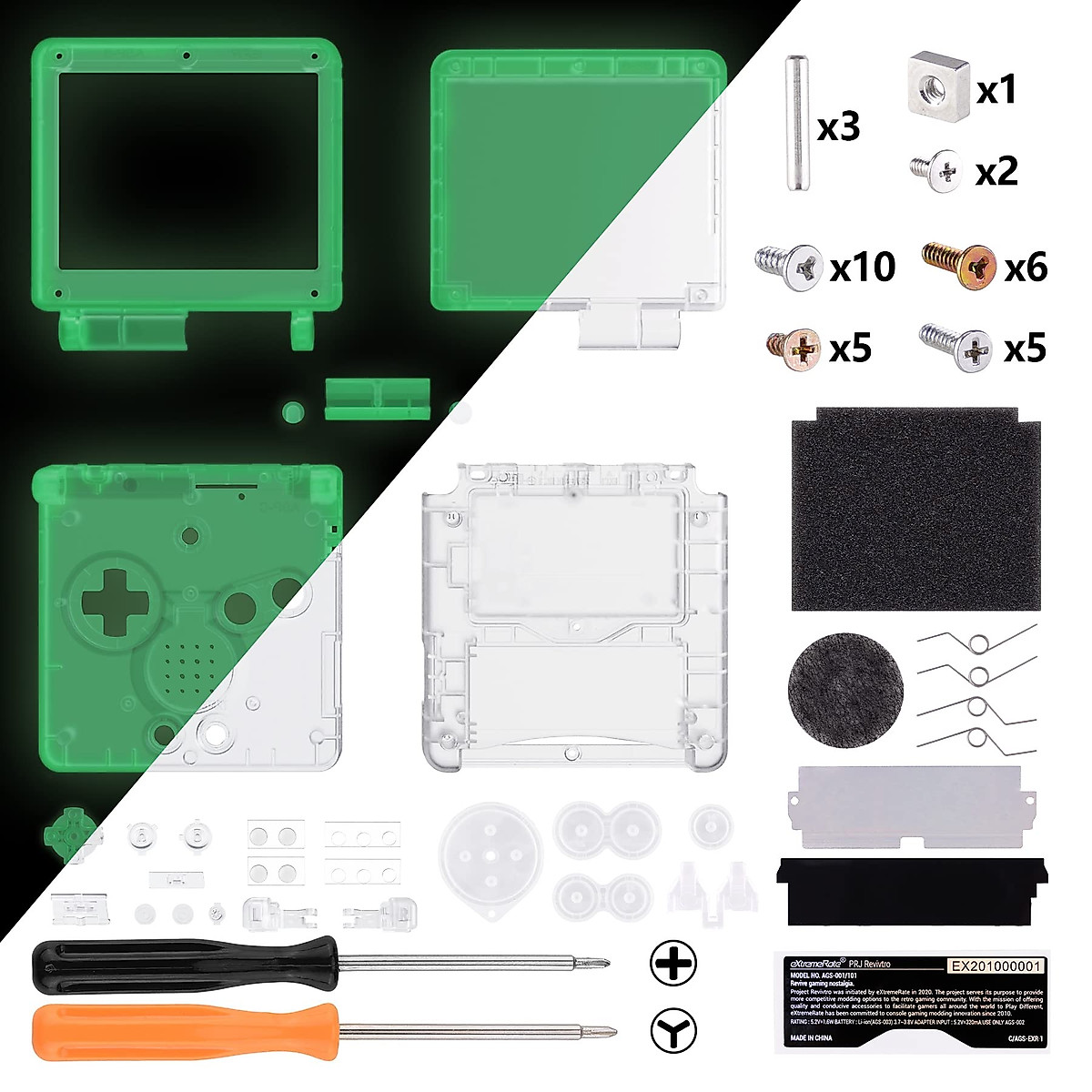 IPS Ready Upgraded eXtremeRate Glow in Dark - Green Custom Replacement Housing Shell for Gameboy Advance SP GBA SP – Compatible with Both IPS & Standard LCD – Console & Screen NOT Included