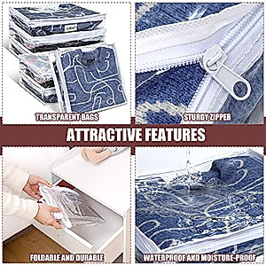 6 Pieces Zippered Storage Bags Clear Sweater Storage Bag PVC Plastic Storage Bags for Blankets Clothes Closet Quilt Pillow Bed Sheet Organizer with Zipper and Label (14.2 x 12 x 3.2 Inch)