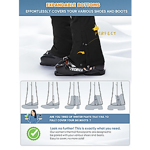 Cycorld Women's Snow Ski Pants Fleece Lined Waterproof Softshell Insulated Flare for Snowboarding Hiking Winter Outdoor(Black, 8)