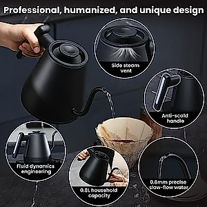 Tisanio Electric Gooseneck Kettle with LCD Display Temperature Control, Pour Over Coffee Kettle & Tea Kettle, Auto Shut-off, 100% Stainlee Steel, 1200 Watt Quick Heating, 0.8L, Black