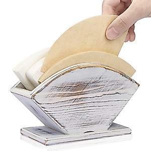 ANBOXIT Coffee Filter Holder, Farmhouse White Pine Wood Coffee Filter Holder Storage Container for Hario V60, Melitta Cone Filters