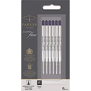 Parker QuinkFlow Ink Refill for Ballpoint Pens, Fine Point, Black Pack of 6 Refills (1782467)