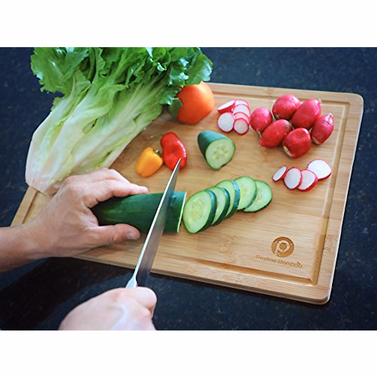 Extra Large Organic Bamboo Cutting Board for Kitchen - Wood Butcher Block - Wood Cutting Board with Juice Groove - Kitchen Chopping Board for Meat, Cheese and Vegetables, 18 x 12” - Pristine Bamboo