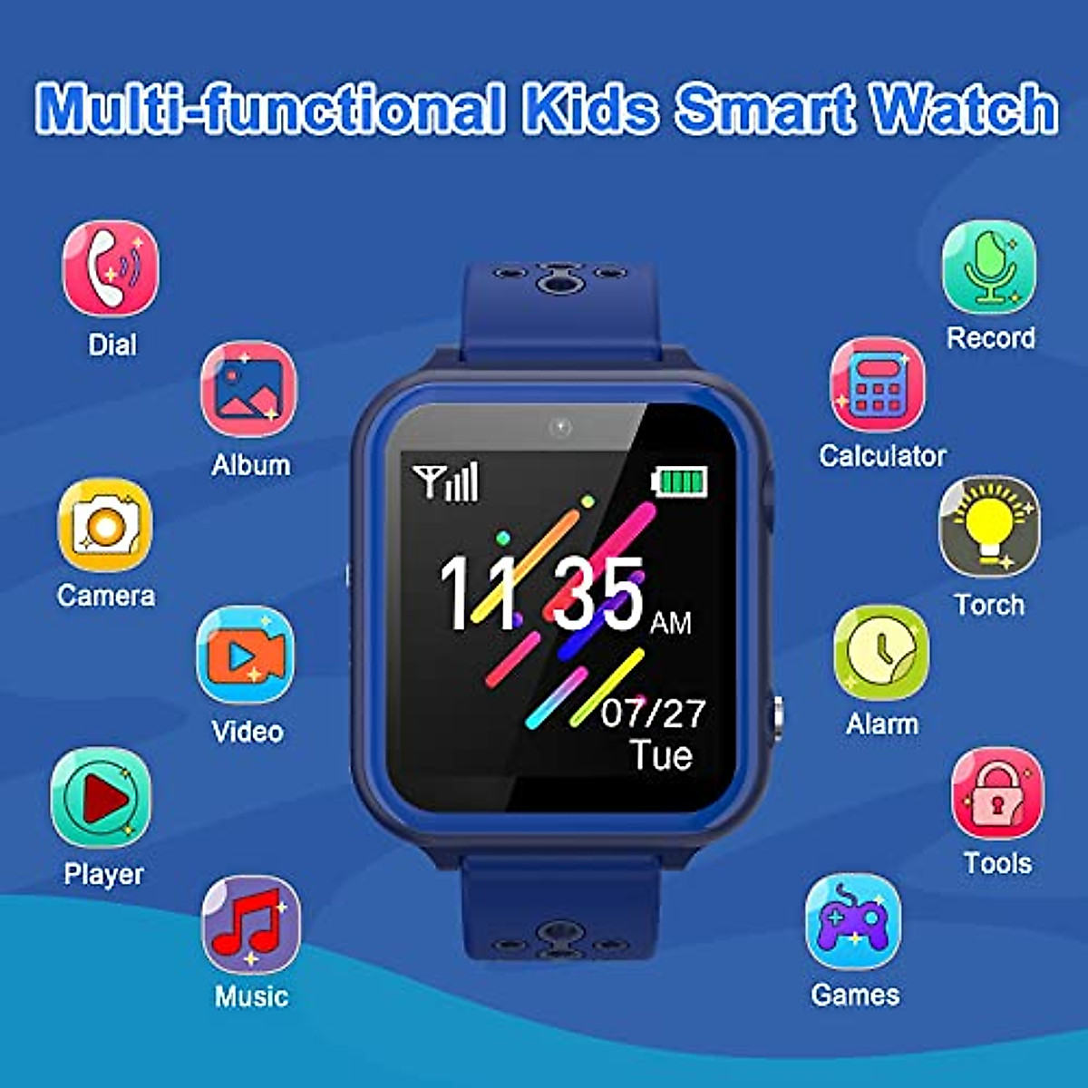 Smart Watch for Kids, Kids Smart Watches Phone with SOS Call Camera Games Recorder Alarm Flashlight Music Player for 3-12 Boys Christmas Birthday Gifts